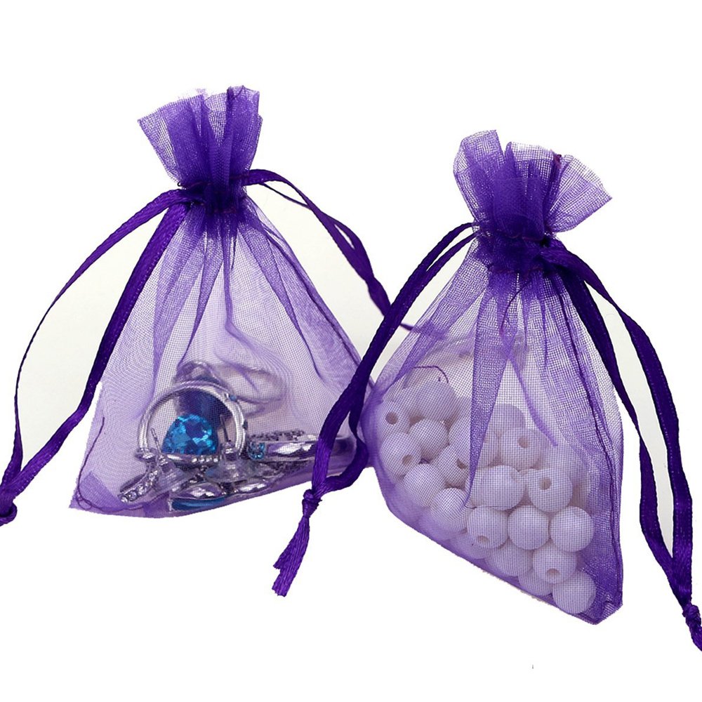 Boshen 100/200PCS Organza Gift Candy Sheer Bags Mesh Jewelry Pouches Drawstring Bulk for Wedding Party Favors Christmas (3" X 4"(100PCS), Purple)