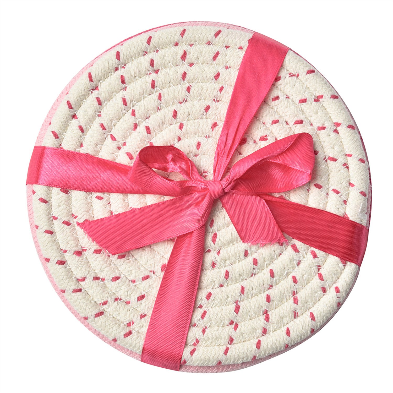Kitchen Potholders Set Trivets Set 100% Pure Cotton Thread Weave Hot Pot Holders Set (Set of 3) Stylish Coasters, Hot Pads, Hot Mats, Spoon Rest For Cooking and Baking by Diameter 7 Inches (Pink)