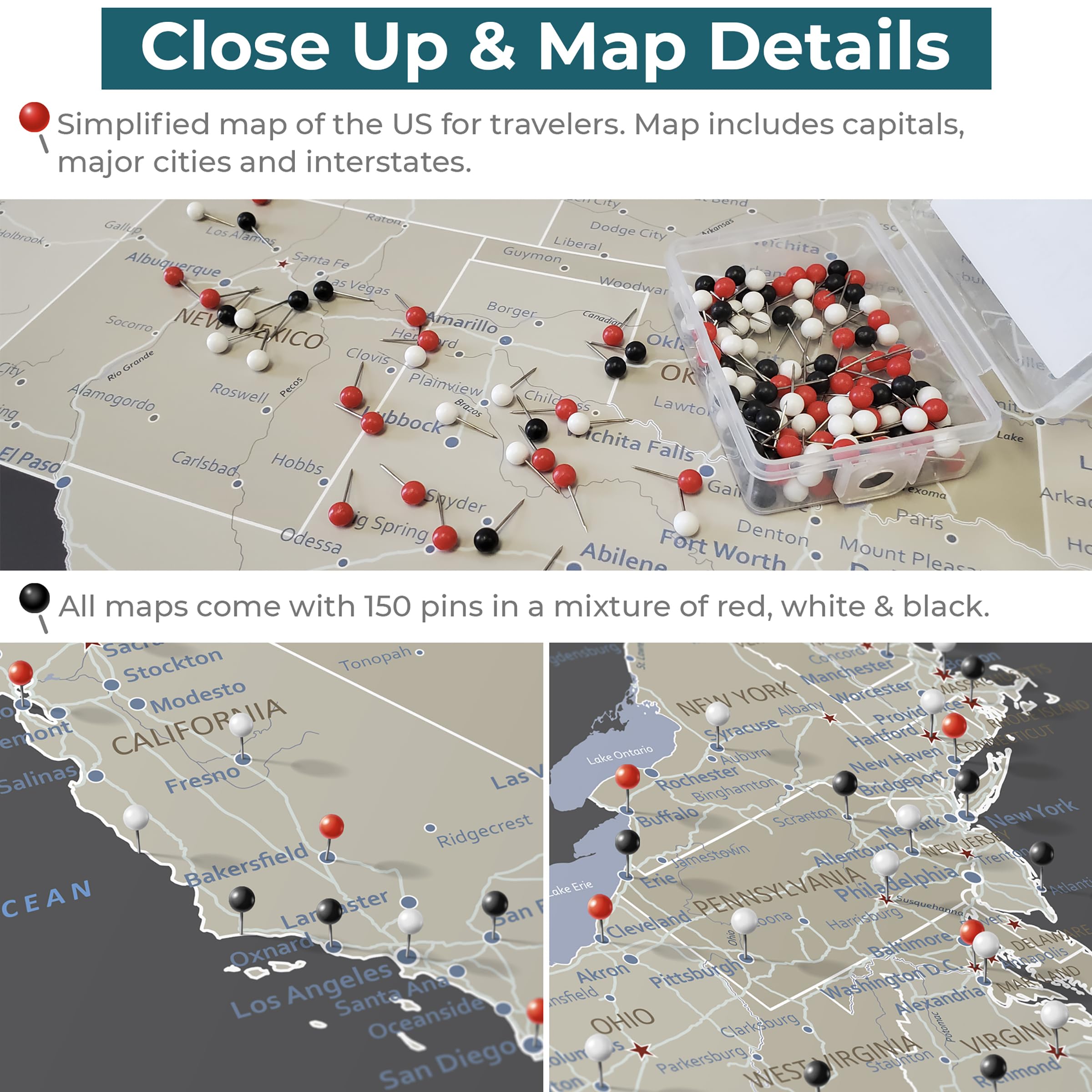 Push Pin Travel Maps Customizable Wall Art - Earth Toned US - Barnwood Gray - Personalized Framed Pin Map, Includes 150 Pins - Handcrafted in USA - 27.5" x 39.5"
