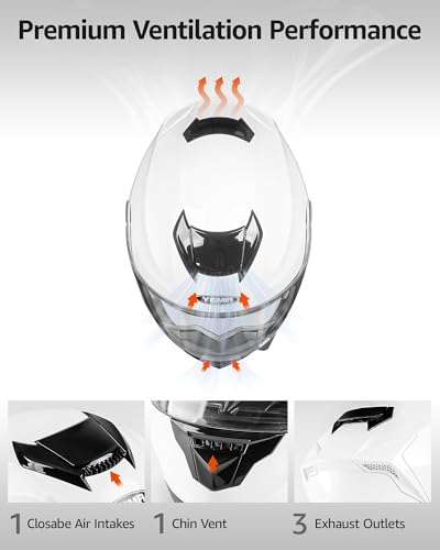 YEMA Modular Motorcycle Helmets, DOT Approved Full Face Motorcycle Helmet with Flip Up Dual Visor, Helmets for Adults Motorcycle Men Women Helmets for Street Scooter ATV E-bike - YM-926 White
