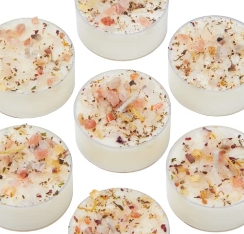 Good Vibes Only Candle by New Moon Beginnings - Negative Energy Cleansing - Soy Aromatherapy Candle - Handmade with Crystals & Herbs (6 Pack tealights)