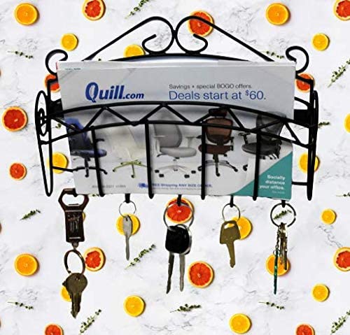 Dependable Industries Mail & Key Holder Hooks Organizer Wall Mounted Decorative Black Matte Entryway Organize Letters, Magazines, Keys, Dog Leashes Multi-Purpose