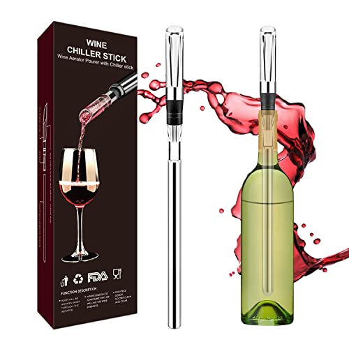 Wine Chiller Wine Aerator, 3-in-1 Stainless Steel Iceless Wine Bottle Cooler Stick, Aerating Pourer and Decanter Spout - Perfect Wine Accessories Gifts