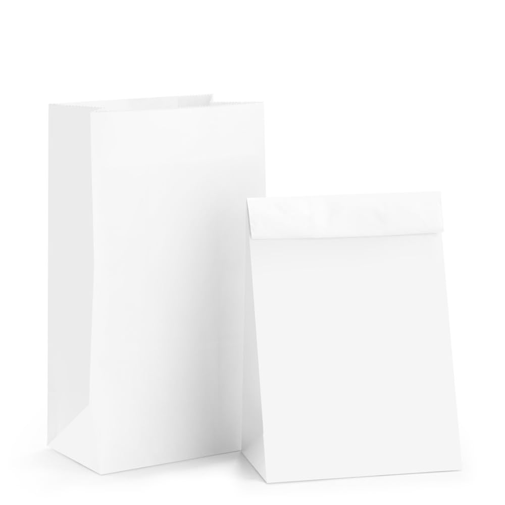 BagDream Paper Lunch Bags 4lb 50Pcs Snack Bags, Craft Bags, Bread Bags, White Sack Lunch Bags Bulk 5x2.95x9.45 Inches Paper Bags