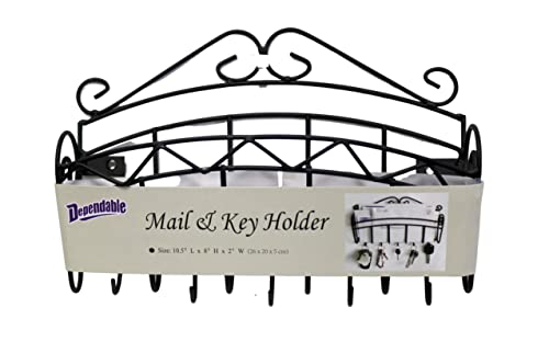 Dependable Industries Mail & Key Holder Hooks Organizer Wall Mounted Decorative Black Matte Entryway Organize Letters, Magazines, Keys, Dog Leashes Multi-Purpose