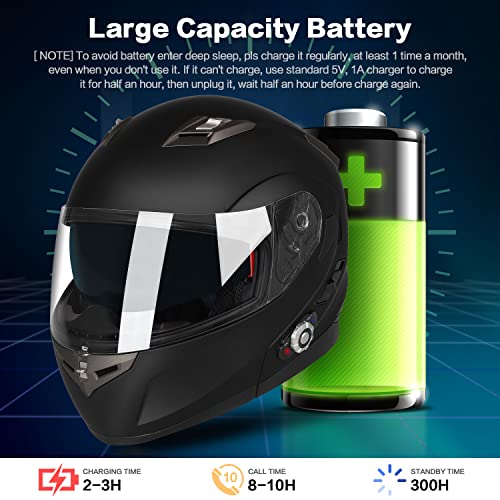FreedConn Motorcycle Bluetooth Helmet,Bluetooth Integrated Modular Flip up Full Face Motorcycle Helmet,Dual Visor Modular Bluetooth Helmet,DOT Approved Helmets with Gloves(Matte Black,Large)