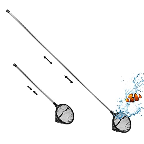 Filhome Telescopic Aquarium Fish Net, Fine Mesh Round Fish Net for Fish Tank with Extendable Long Handle (3.5 inch)