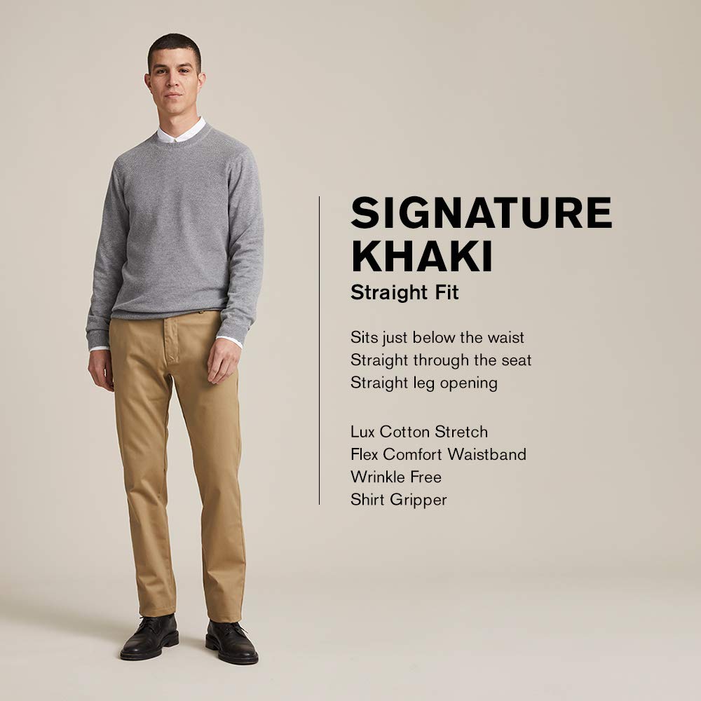 Dockers Men's Straight Fit Signature Lux Cotton Stretch Pant, New British Khaki, 34W x 30L