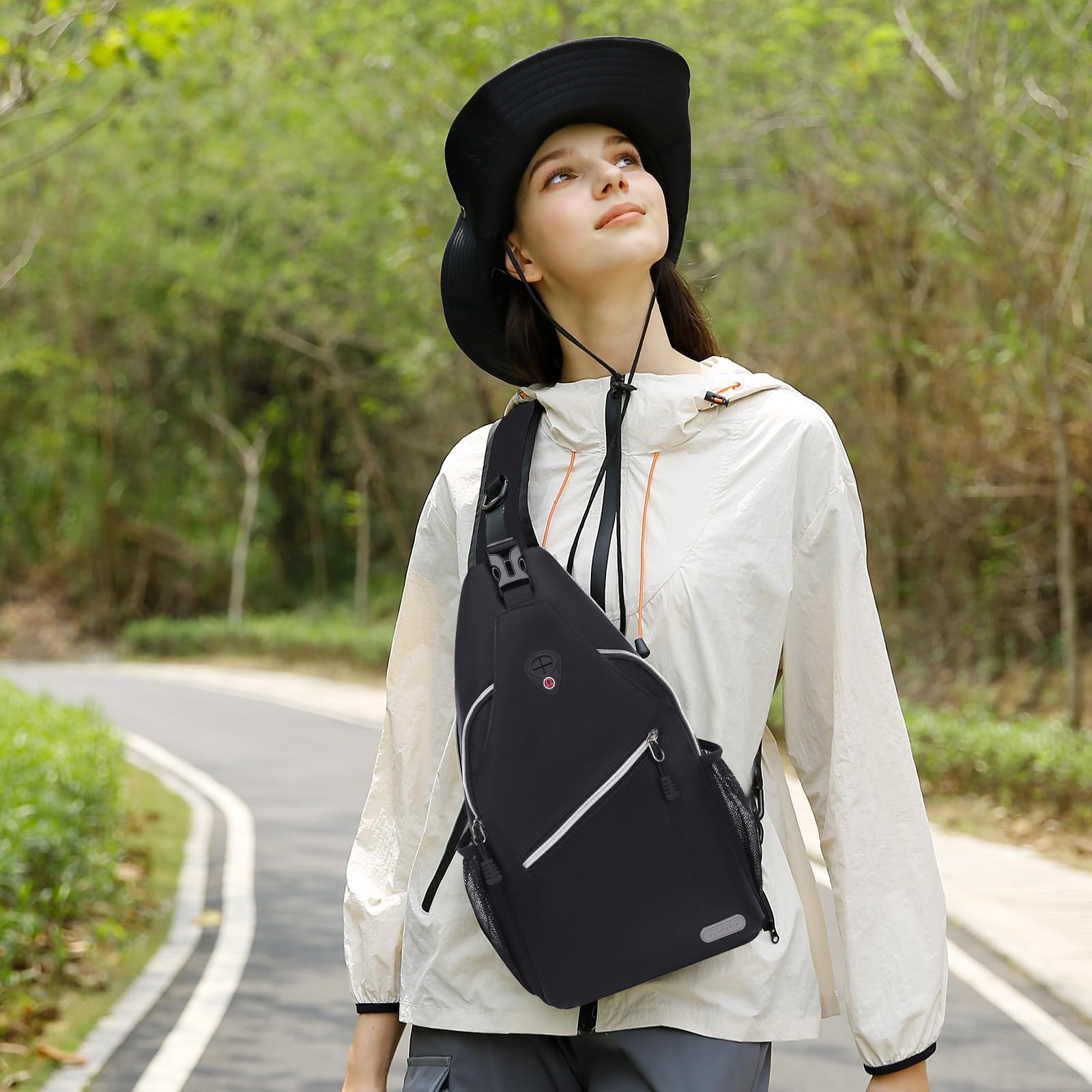 MOSISO Sling Backpack, Multipurpose Crossbody Shoulder Bag Travel Hiking Daypack, Black, Medium