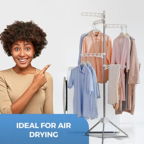 Home Spirit Tripod Clothing Rack, Indoor Clothes Drying Rack for Laundry, Foldable for Storage, Adjustable Height Up to 74", Five Removable Adjustable Hangers, Holds Up to 36 Garments