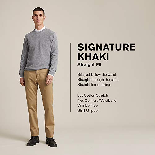Dockers Men's Straight Fit Signature Lux Cotton Stretch Pant, New British Khaki, 34W x 30L