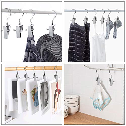 INCREWAY Stainless Steel Laundry Hooks, 8 Pcs Metal Laundry Hanger with Swivel Hooks Portable Clothes Pins Boot Hanging Clips Multifuctional Drying Clip for Hanging Clothes Towels in Home, Travel