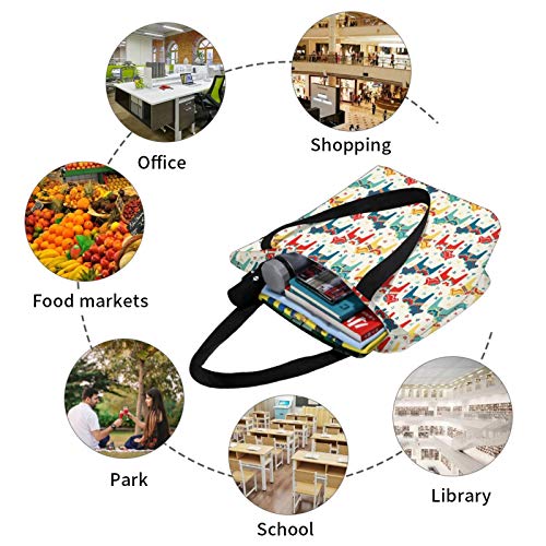 antcreptson Swedish Dala Horses Extra Large Canvas Shoulder Tote Top Storage Handle Bag for Gym Beach Weekender Travel Reusable Grocery Shopping,Black White