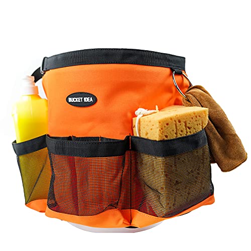 Bucket Idea Wash Tool Organizer for a 5 Gallon Bucket, Water-Resistant Mesh Pockets for Clean Supplier, Car Wash Supplier,Soap and Towel Holder Ring Included, (Orange)…