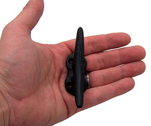 Nautical Black Cast Iron Boat Cleat Wall Hooks, 3.5 Inches, Set of 3