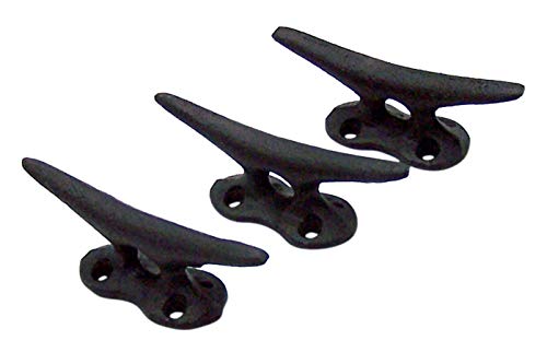 Nautical Black Cast Iron Boat Cleat Wall Hooks, 3.5 Inches, Set of 3
