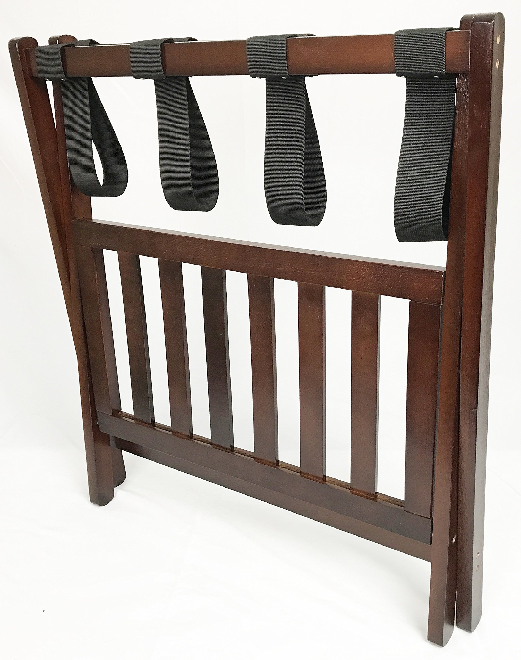 Wholesale Hotel Products Wooden Luggage Rack for Guest Room with Shoe Shelf - Fully Assembled Luggage Stand with Storage Shelf Foldable, Solid Wood Walnut -