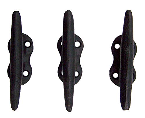 Nautical Black Cast Iron Boat Cleat Wall Hooks, 3.5 Inches, Set of 3