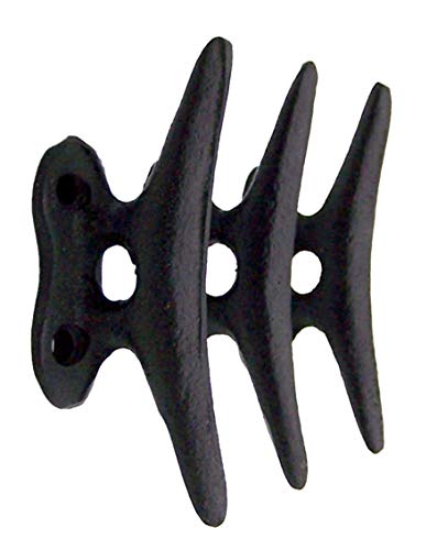 Nautical Black Cast Iron Boat Cleat Wall Hooks, 3.5 Inches, Set of 3