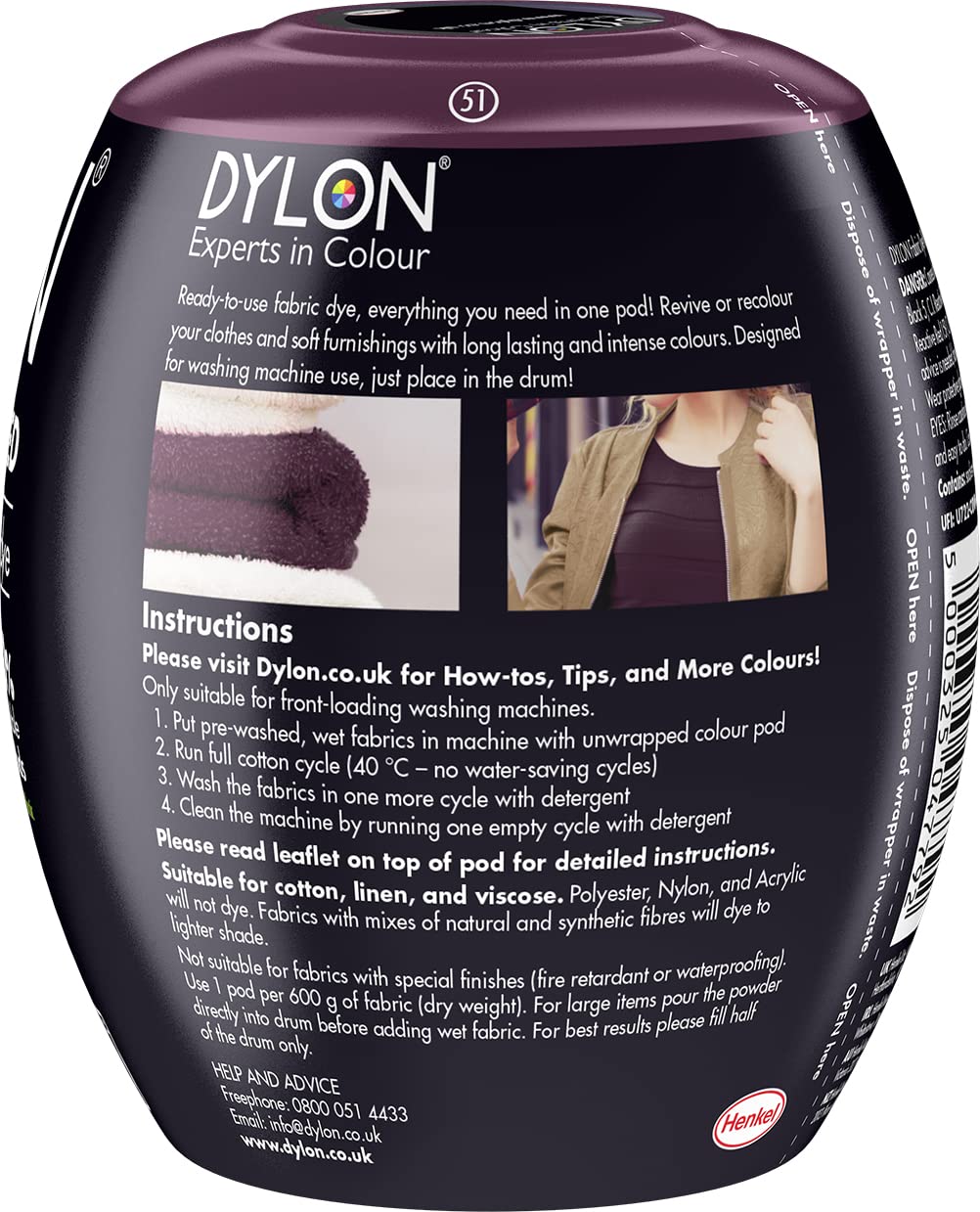 Dylon Washing Machine Fabric Dye Pod for Clothes & Soft Furnishings, 350g β Plum Red