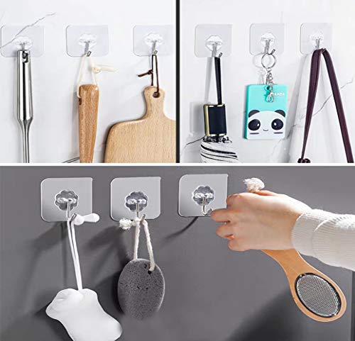 Adhesive Hooks - Transparent Reusable Utility Hooks Heavy Duty Wall Hooks 13lb(Max) Seamless Hooks Waterproof and Oil Proof for Kitchen Bathroom and Kitchen (50)