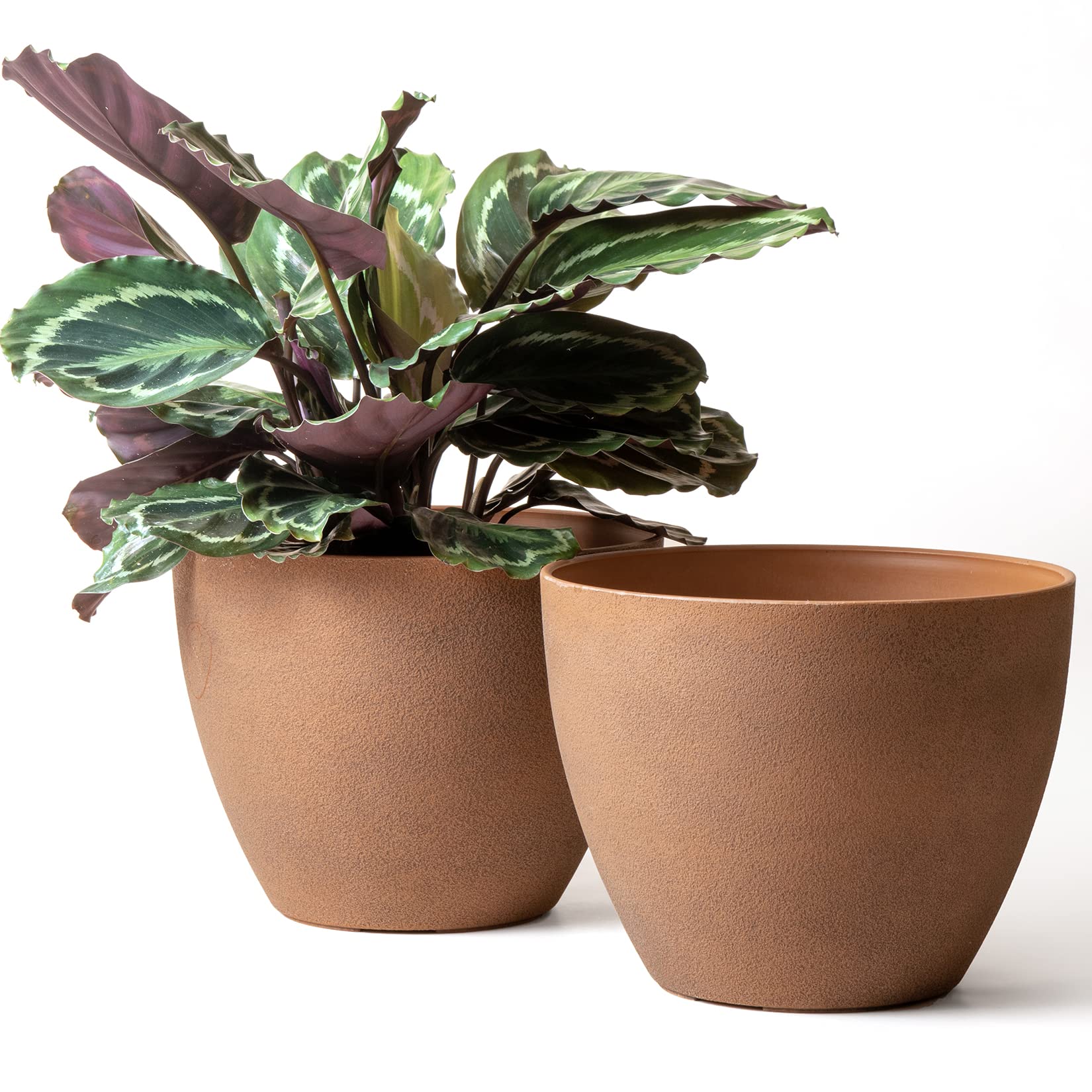 LA JOLIE MUSE Flower Pots Outdoor - Large Garden Planters with Drainage Holes Set of 2 (11.3 Inch, Terracotta Color)
