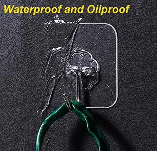 Adhesive Hooks - Transparent Reusable Utility Hooks Heavy Duty Wall Hooks 13lb(Max) Seamless Hooks Waterproof and Oil Proof for Kitchen Bathroom and Kitchen (50)