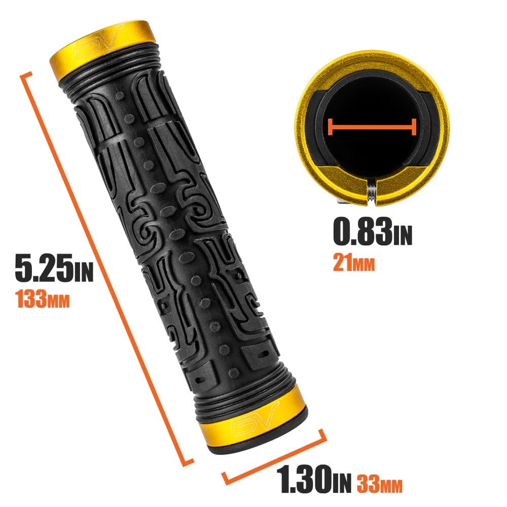 BV Bike Handlebar Grips, Double Lock-on Bicycle Grip Handle Bar End Holding Locking Grips, for MTB, BMX, Mountain, Downhill, Folding Bike (Gold)