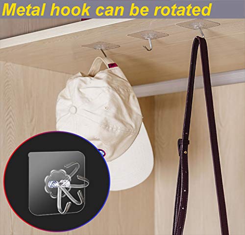 Adhesive Hooks - Transparent Reusable Utility Hooks Heavy Duty Wall Hooks 13lb(Max) Seamless Hooks Waterproof and Oil Proof for Kitchen Bathroom and Kitchen (50)
