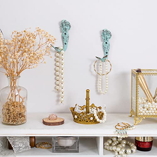 SOFFEE DESIGN Set of 2 Mermaid Shape Metal Wall Coat Hooks, Farmhouse Decoration Wall Mounted Hanging Racks Coat Hooks for Keys, Towels, Clothes, Scarf, Bag