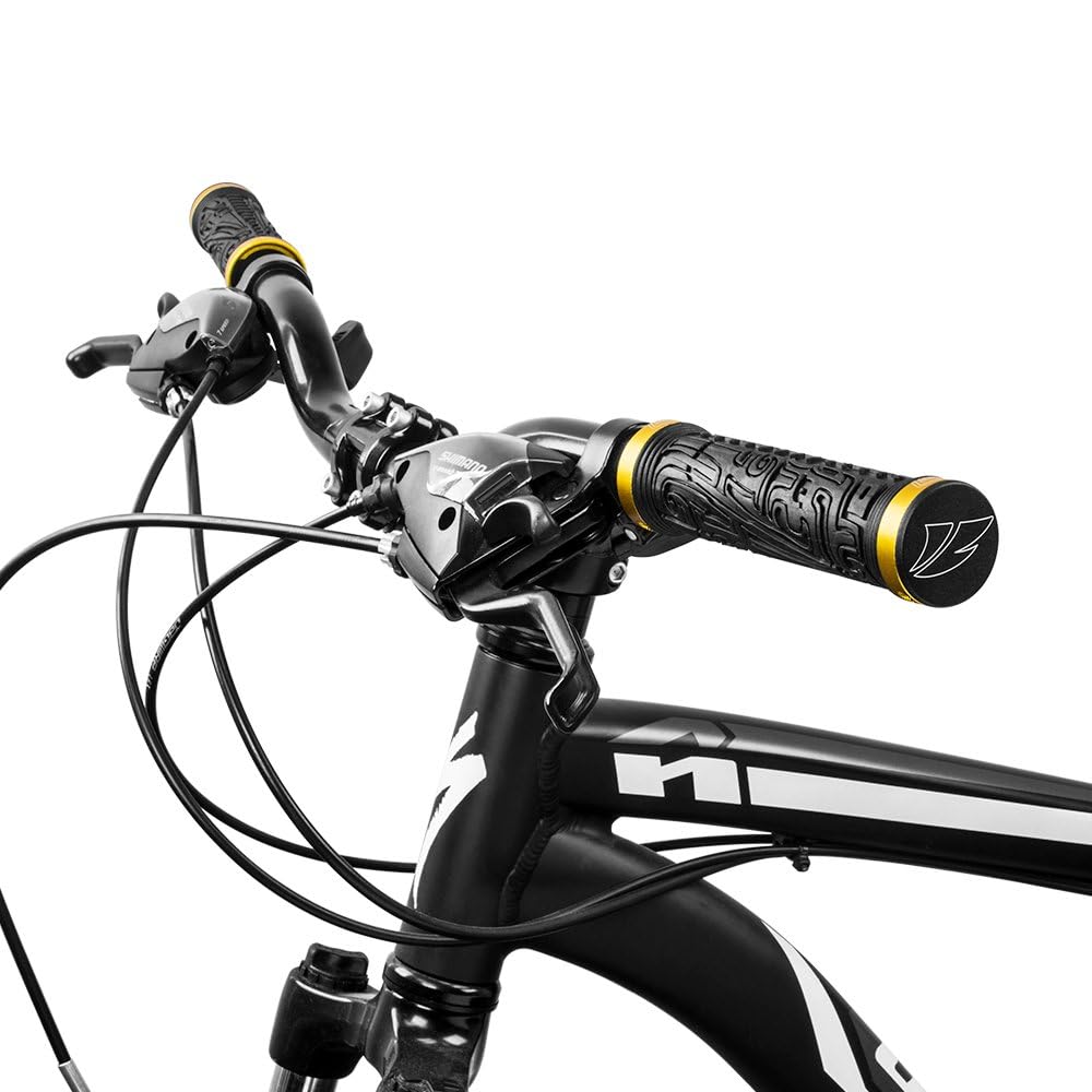 BV Bike Handlebar Grips, Double Lock-on Bicycle Grip Handle Bar End Holding Locking Grips, for MTB, BMX, Mountain, Downhill, Folding Bike (Gold)
