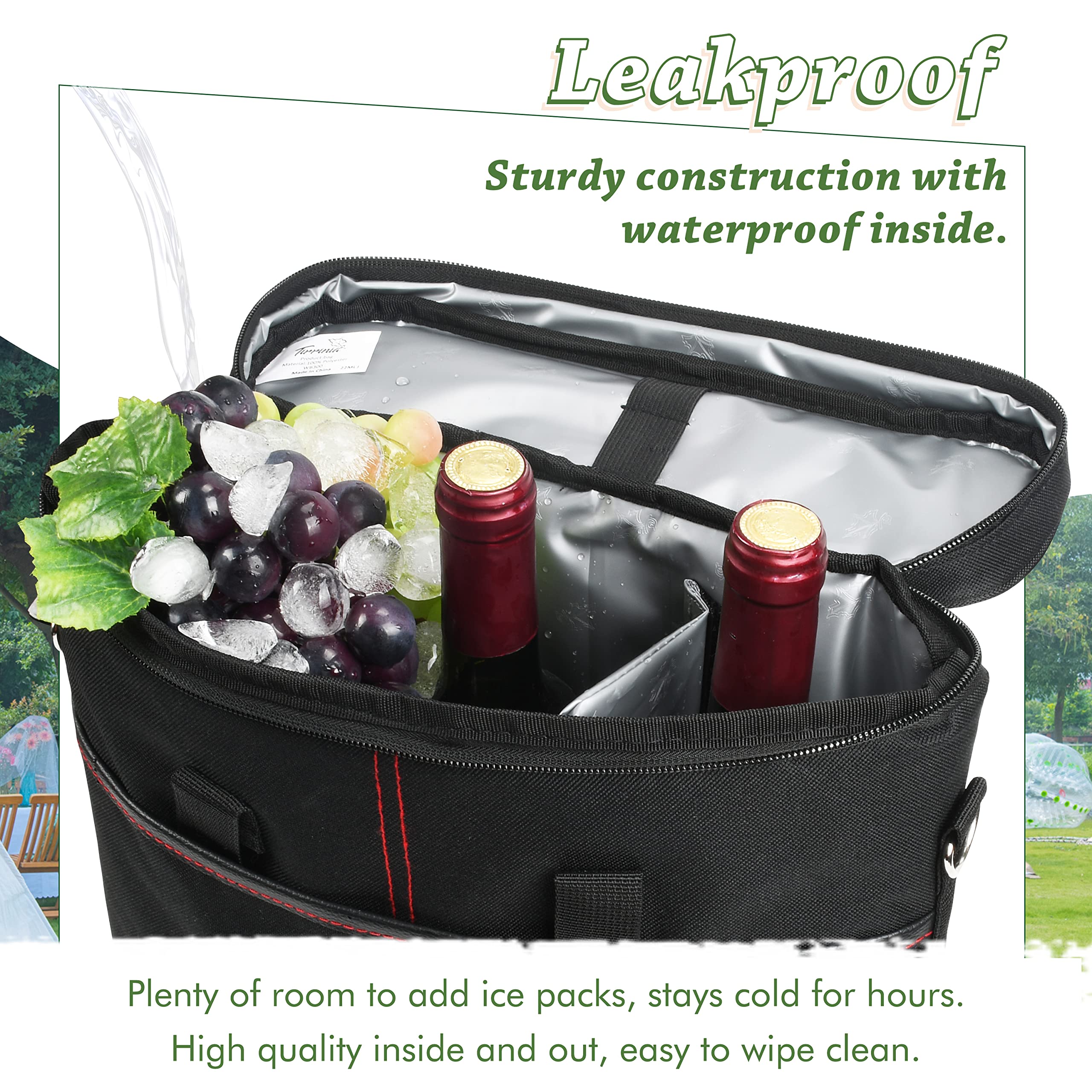 Tirrinia Insulated Wine Gift carrier - 3 Bottle Travel Padded Wine Carry Cooler Tote Bag with Handle and Adjustable Shoulder Strap, Black