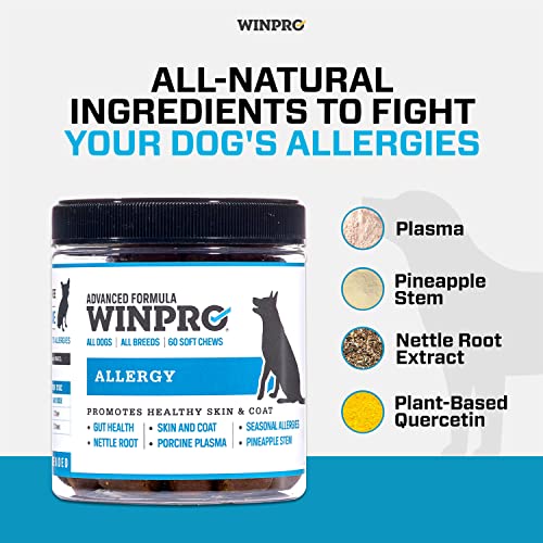 WINPRO Pet Allergy Grain-Free Plasma-Powered Soft Chews, 60 Chews, Natural Blood Protein Supplements for Dogs Providing Relief from Itchy, Irritated Skin, Made in The USA