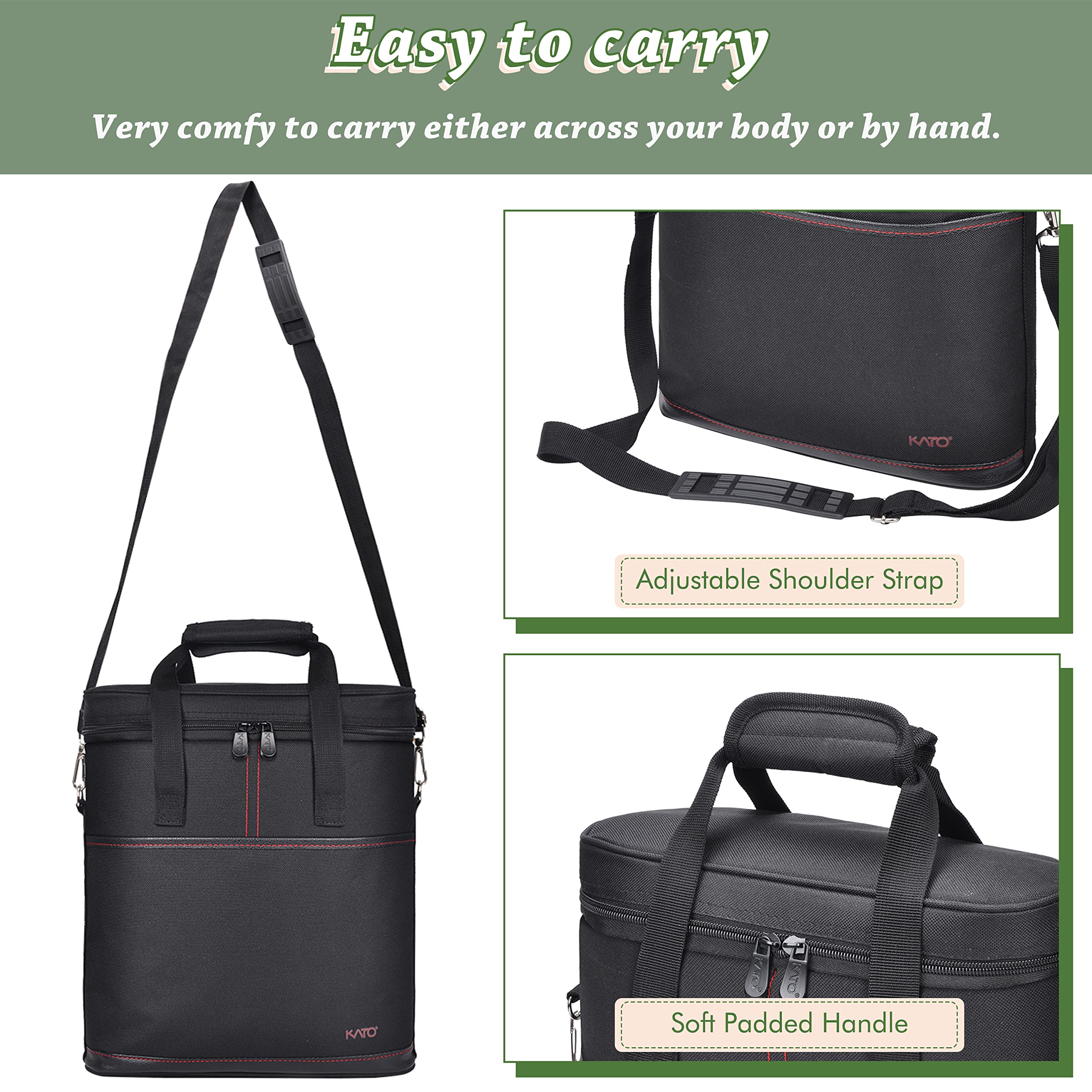 Tirrinia Insulated Wine Gift carrier - 3 Bottle Travel Padded Wine Carry Cooler Tote Bag with Handle and Adjustable Shoulder Strap, Black