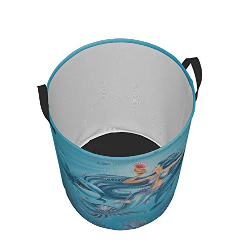 KiuLoam Mermaid with Dolphins 19.6 Inches Large Storage Basket with Handles Collapsible Portable Laundry Fabric Hampers Tote Bag for Toys Clothing Organization