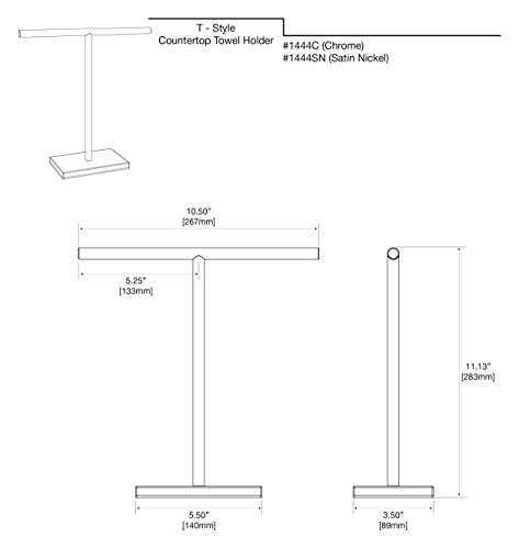 Gatco 1444SN, Modern Rectangle Base Freestanding Countertop Towel Holder, Satin Nickel / 10.50"W x 11.13"H T-Shape Style Countertop Hand Towel Holder for Bathroom, Kitchen/ Fingertip Towel Rack