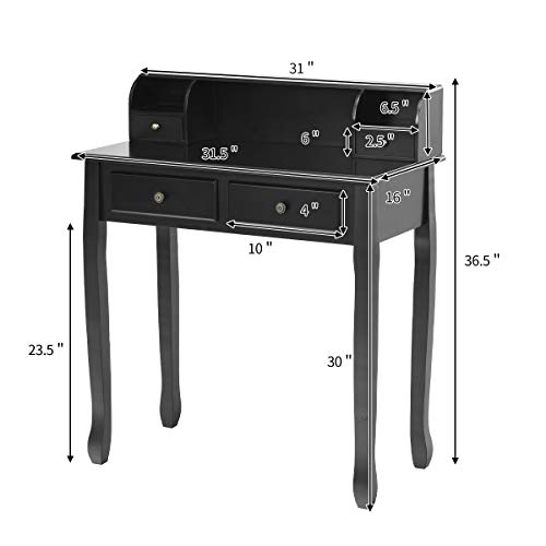 Giantex Writing Desk with 4 Drawers, Removable Floating Organizer 2-Tier Mission Home Computer Vanity Desk for Apartment Small Space (Black)