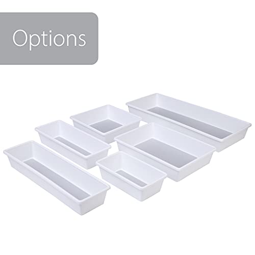 Smart Design Plastic Drawer Organizer - Set of 3-6.75 x 3.75 Inch - Non-Slip Lining and Feet - BPA Free - Utensils, Flatware, Office, Personal Care, or Makeup Storage - Kitchen - White with Gray