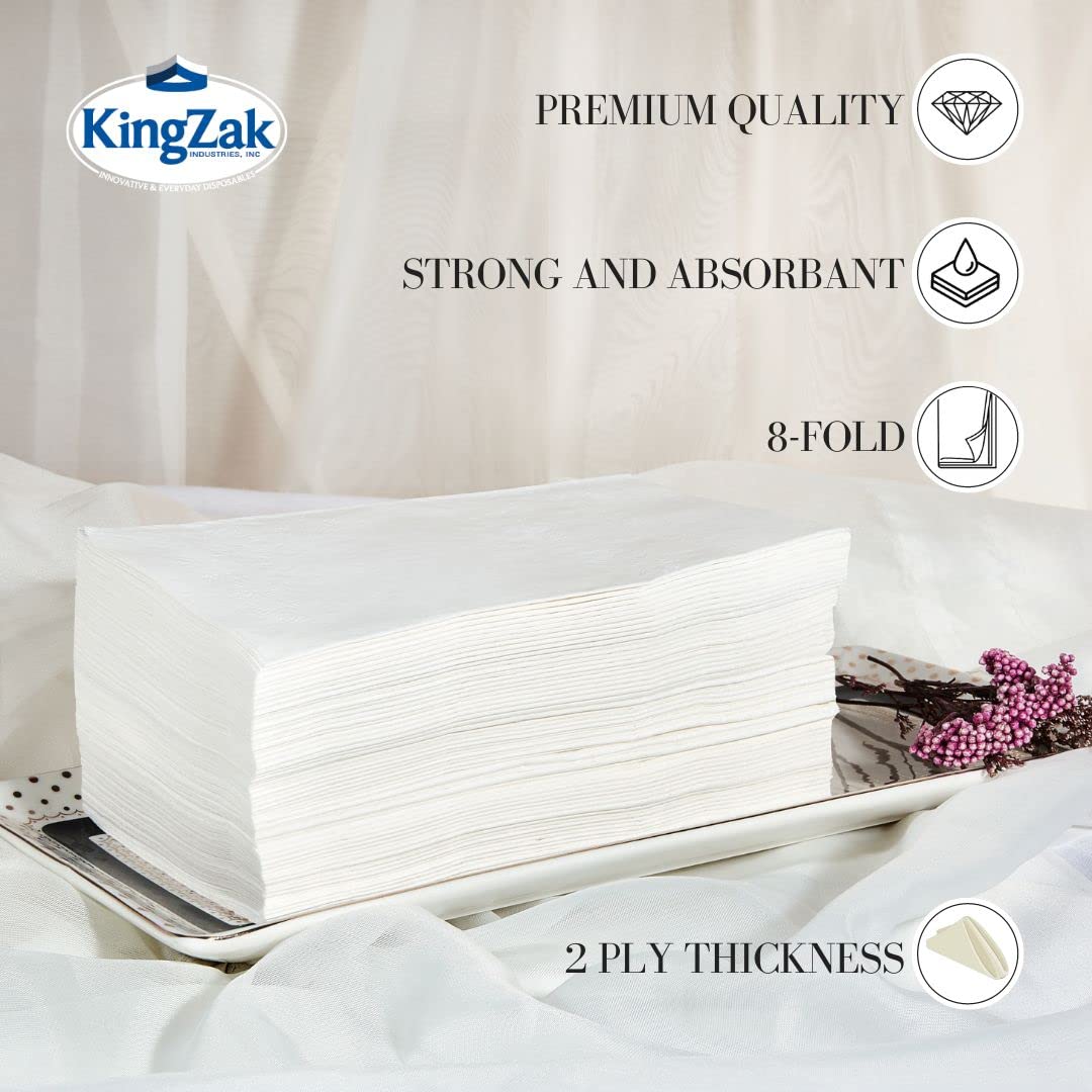 Kingzak White Dinner 16.5"X15" | Eight Fold | 2-Ply | Pack of 200 Napkin, 200 Count