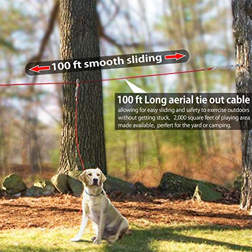 Heavy Duty Aerial Dog Tie Out Trolley System for Small to Large Dogs - Dog Run Cable 100ft /75ft /50ft Dog Zipline with 10ft Dog Runner Cable for Yard Camping