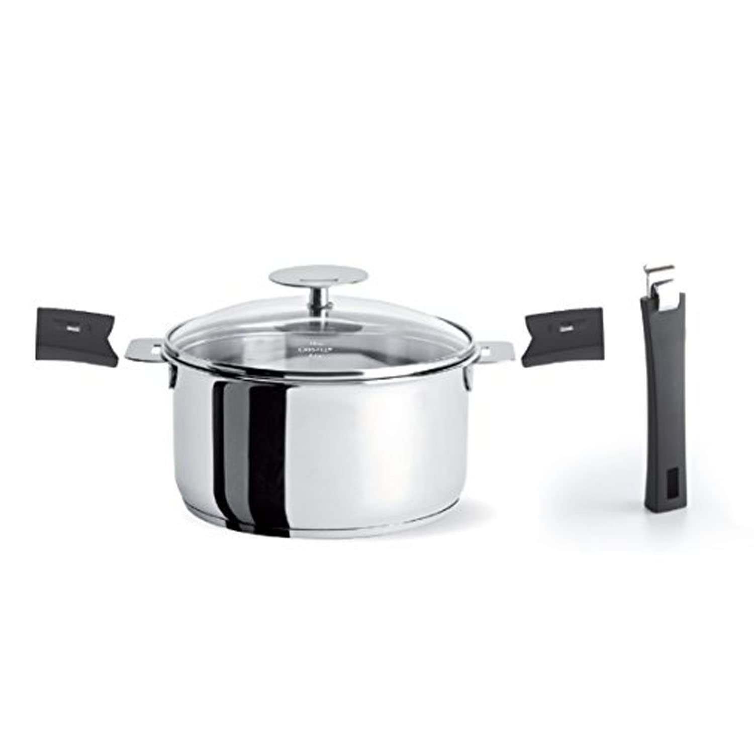 Cristel C14QKPAMAN Mutine Set with 1 qt Saucepan with Lid, long handle and 2 grips (5-Piece), Silver