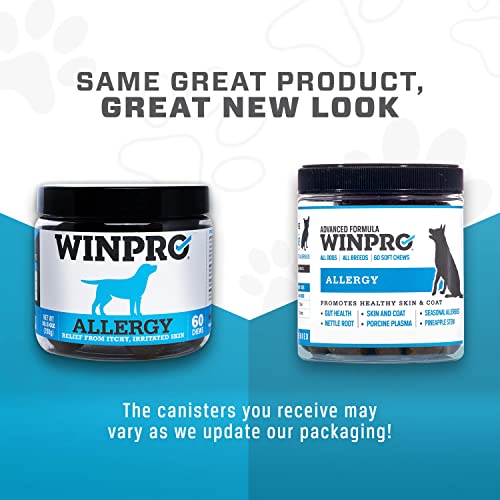 WINPRO Pet Allergy Grain-Free Plasma-Powered Soft Chews, 60 Chews, Natural Blood Protein Supplements for Dogs Providing Relief from Itchy, Irritated Skin, Made in The USA