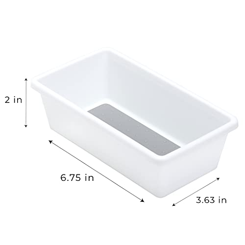 Smart Design Plastic Drawer Organizer - Set of 3-6.75 x 3.75 Inch - Non-Slip Lining and Feet - BPA Free - Utensils, Flatware, Office, Personal Care, or Makeup Storage - Kitchen - White with Gray