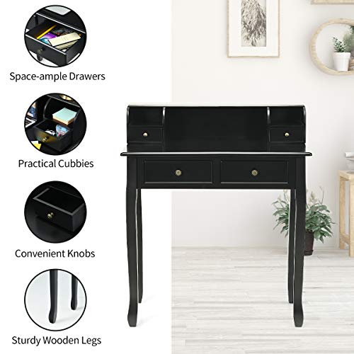 Giantex Writing Desk with 4 Drawers, Removable Floating Organizer 2-Tier Mission Home Computer Vanity Desk for Apartment Small Space (Black)