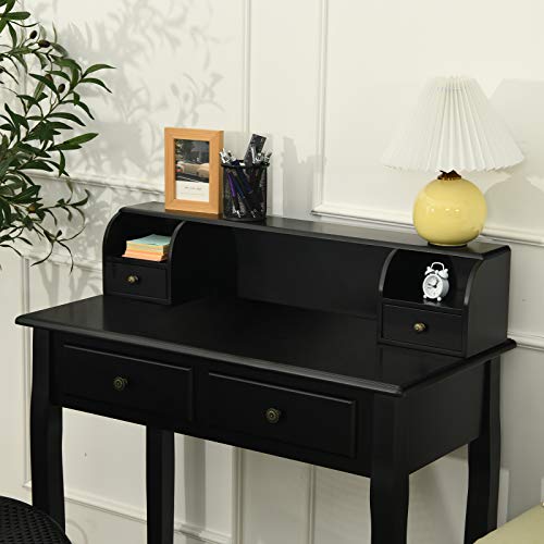 Giantex Writing Desk with 4 Drawers, Removable Floating Organizer 2-Tier Mission Home Computer Vanity Desk for Apartment Small Space (Black)