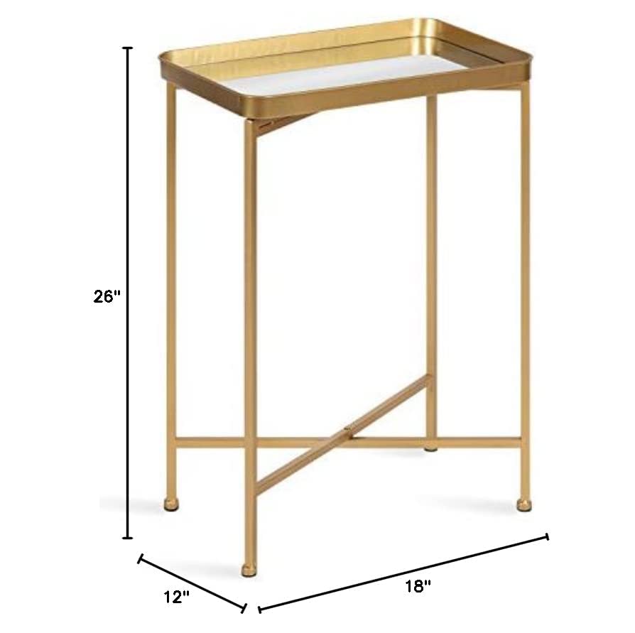 Kate and Laurel Celia Modern Mirrored Tray Side Table, 18 x 12 x 26, Gold, Foldable Rectangular End Table for Storage and Display