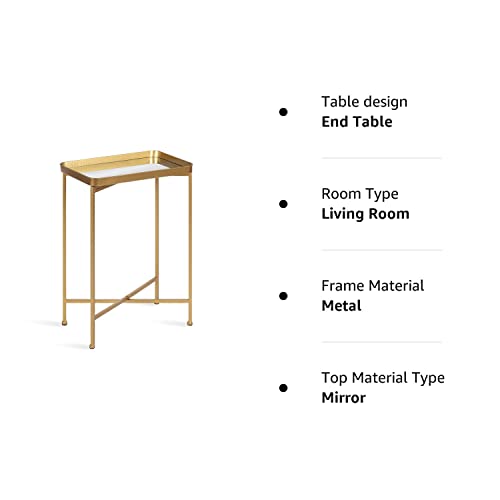 Kate and Laurel Celia Modern Mirrored Tray Side Table, 18 x 12 x 26, Gold, Foldable Rectangular End Table for Storage and Display