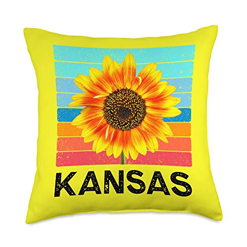Vintage Retro Kansas Sunflower Novelty Gifts Vintage Retro Kansas Sunflower Graphic Novelty Throw Pillow, 18x18, Multicolor