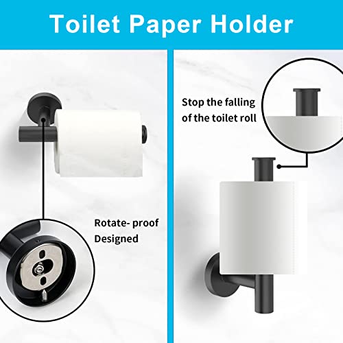 Bathroom Hardware Set, 6-Piece Matte Black Bath Accessories Set Wall Mount Includes 17/23" Towel Bar,Toilet Paper Holder,Towel Ring, 2 Hooks SUS304 Stainless Steel,Heavy Duty