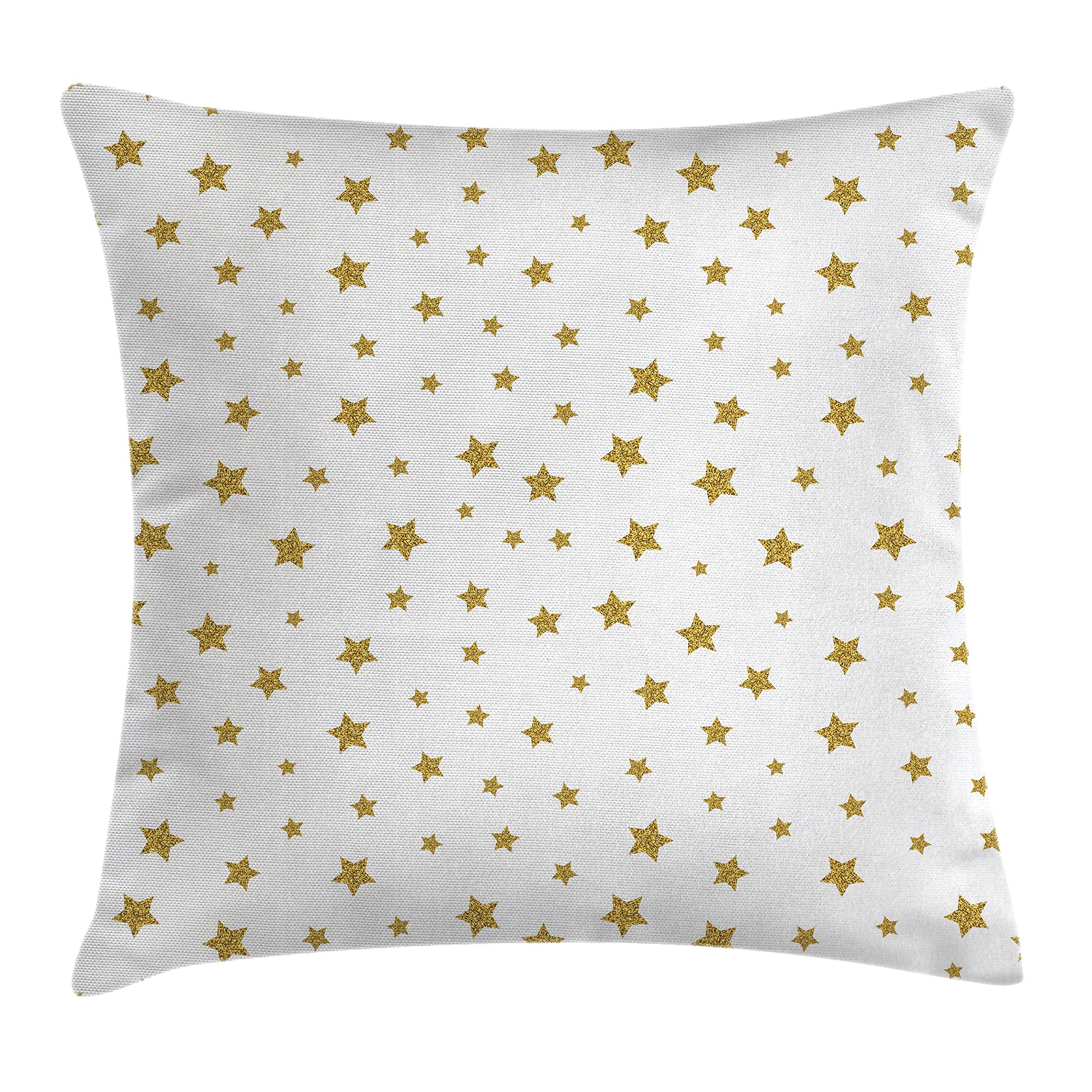 Ambesonne Star Throw Pillow Cushion Cover, Stars Pattern Illustration Creative Birthday Bachelorette Themed Print, Decorative Square Accent Pillow Case, 16" X 16", Gold White